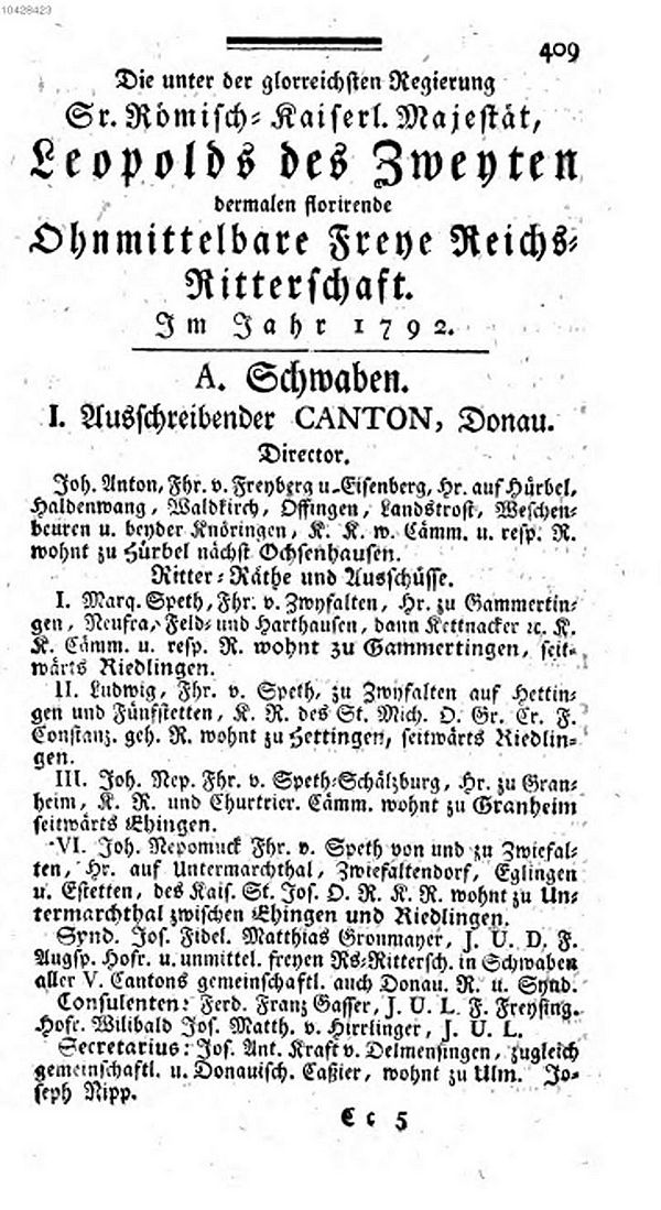 Reichsritterschaft, Kanton Donau – Historisches Lexikon Bayerns
