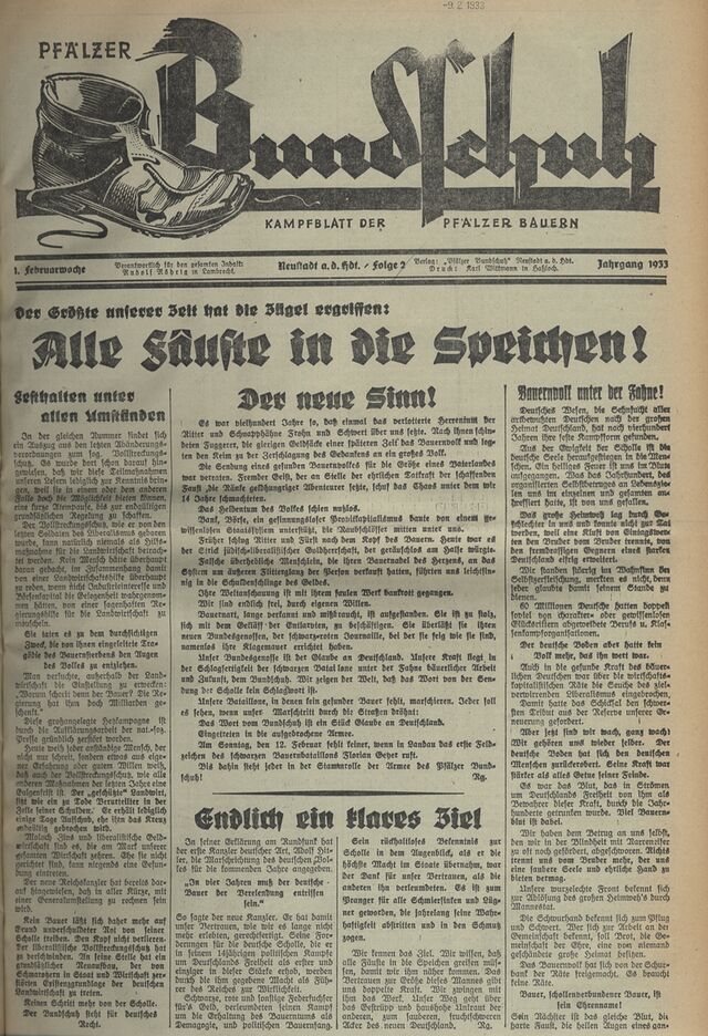 Pfälzer Bundschuh, 1933 – Historisches Lexikon Bayerns